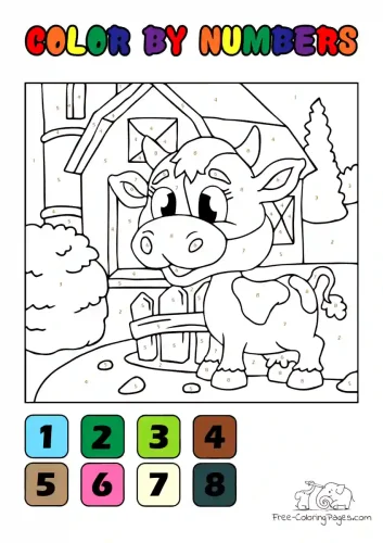 Coloring Page Baby Cow - Color by Numbers - Free Coloring Pages