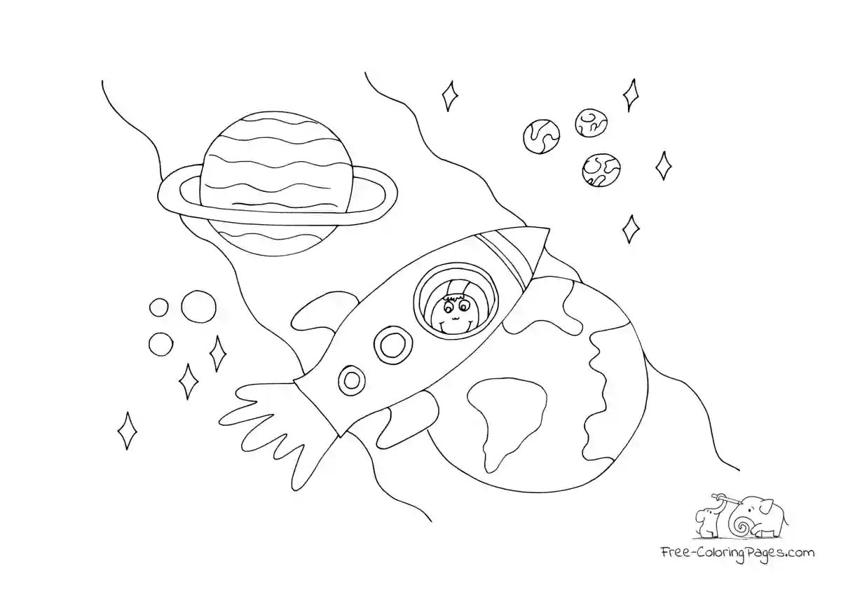 Coloring Page Spaceman in spaceship in space - Free Coloring Pages